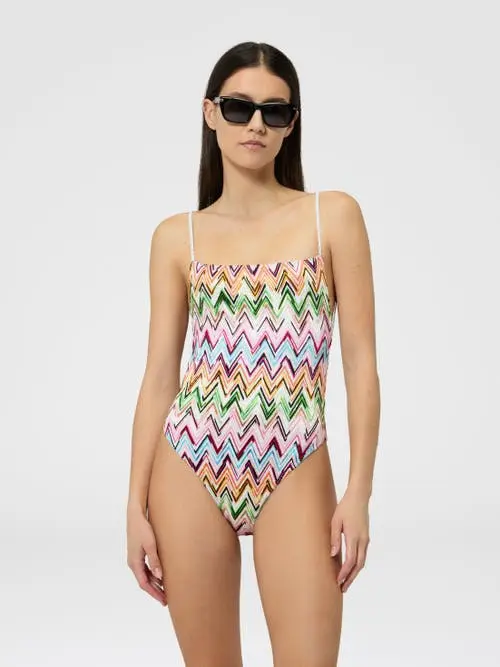 Missoni One-piece Swimsuit With Lace And Zigzag Pattern
