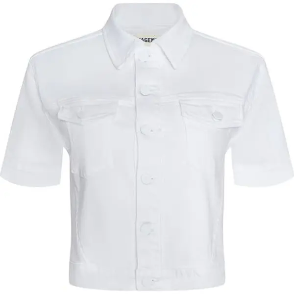 L'Agence Kirstie Short Sleeve Crop Denim Jacket - Blanc