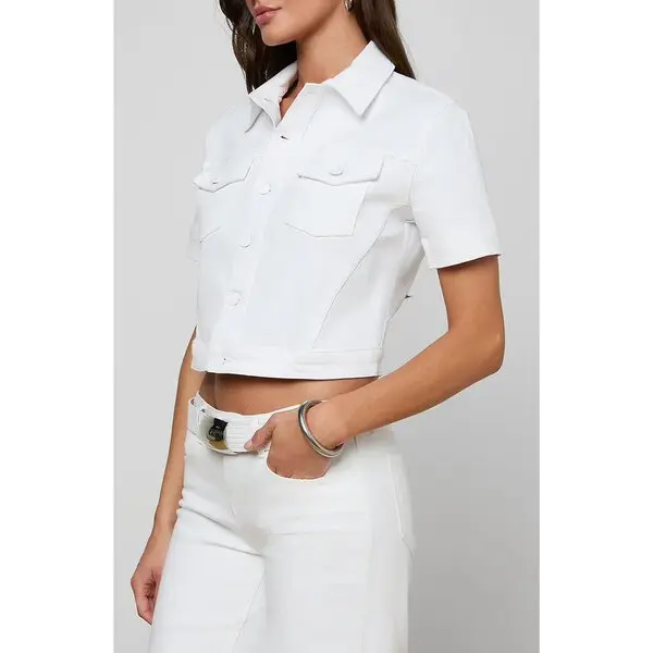 L'Agence Kirstie Cropped Denim Jacket - Blanc