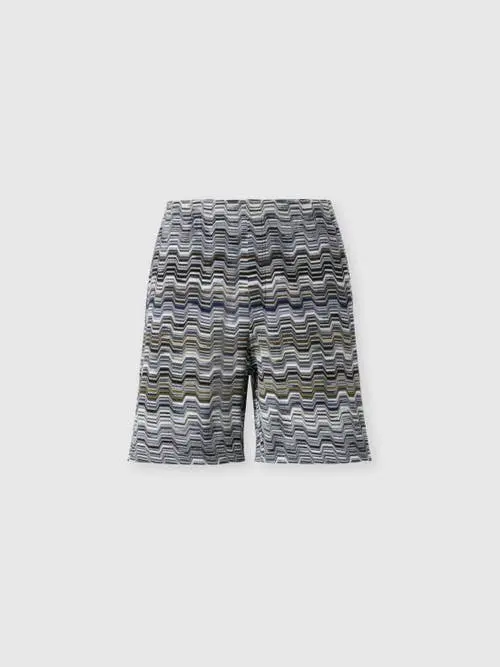 Missoni Cotton Shorts With Raschel Knit And Greek Motif - Blue Multi
