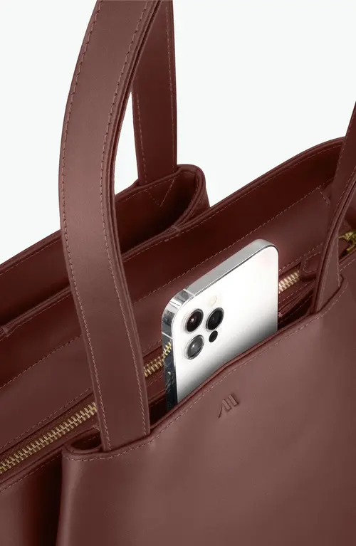 KAAI Midi Pyramid Leather Tote - Chestnut Brown