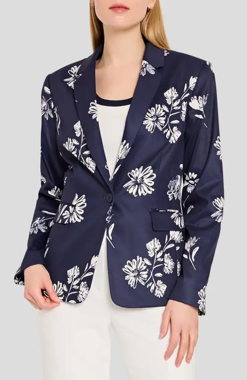 TAHARI ASL Floral One-button Jacket - Navy Ivory