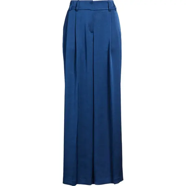 TAHARI ASL Pleated Wide Leg Satin Pants - Deep River