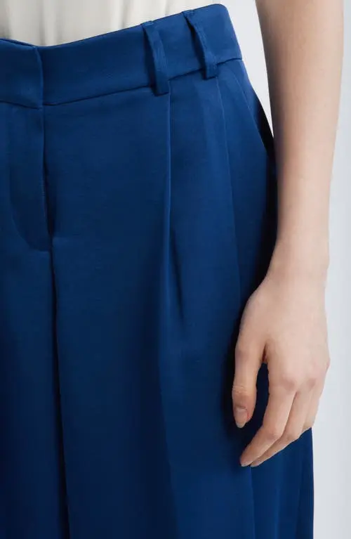 TAHARI ASL Pleated Wide-leg Satin Trousers - Deep River