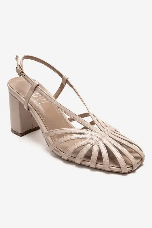 PROLOGUE SHOES Wilda Block Heel Sandal - Beige