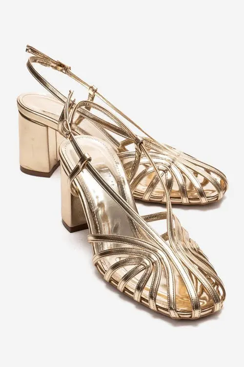 PROLOGUE SHOES Wilda Block Heel Sandal - Gold