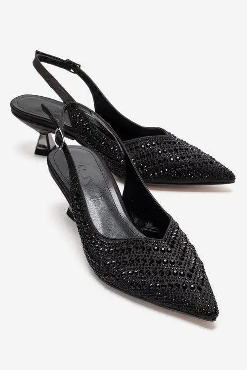 PROLOGUE SHOES Royale Embellished Kitten Heel Slingback Pumps - Black