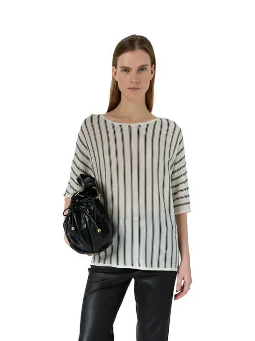Gerard Darel Lysia 3/4 Sleeve Round Neck Knit Top - Navy Blue