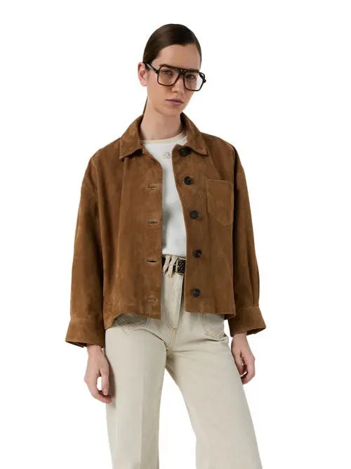 Gerard Darel Tanael Suede Leather Jacket - Straw