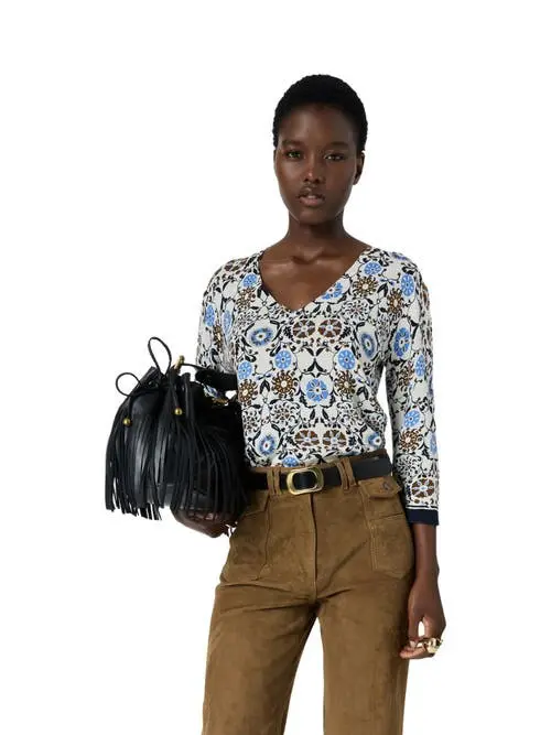 Gerard Darel Liva V-neck 3/4 Sleeve Knit Top