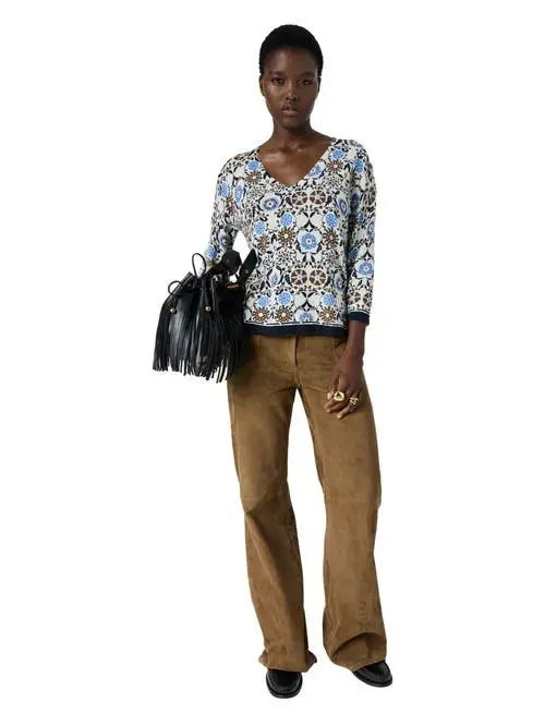 Gerard Darel Liva V-neck 3/4 Sleeve Knit Top