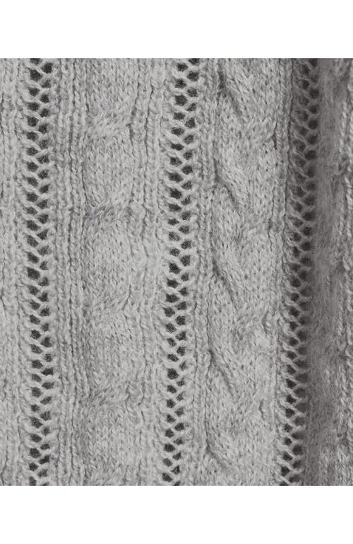 LANDS' END Cotton Pointelle Cardigan Sweater - Gray Heather
