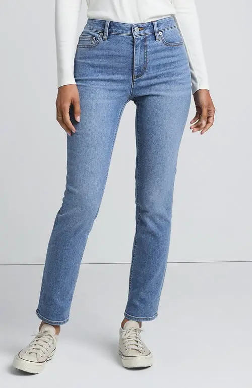 LANDS' END Recover Denim Mid Rise Slim Leg Jeans - Beau Blue