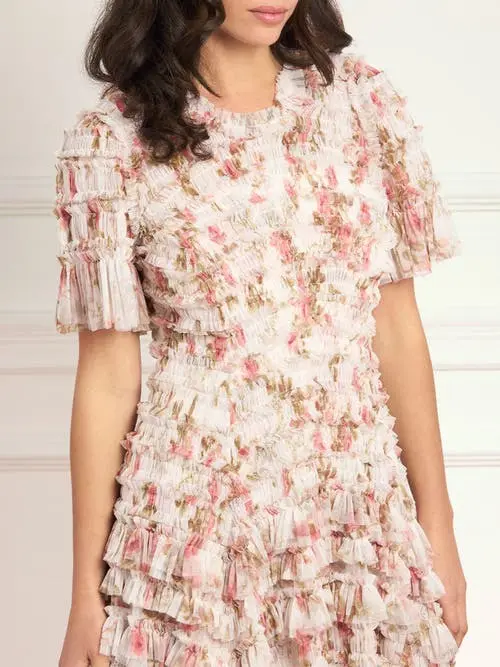 NEEDLE & THREAD Summer's Rose Valentine Ruffle Gown - White