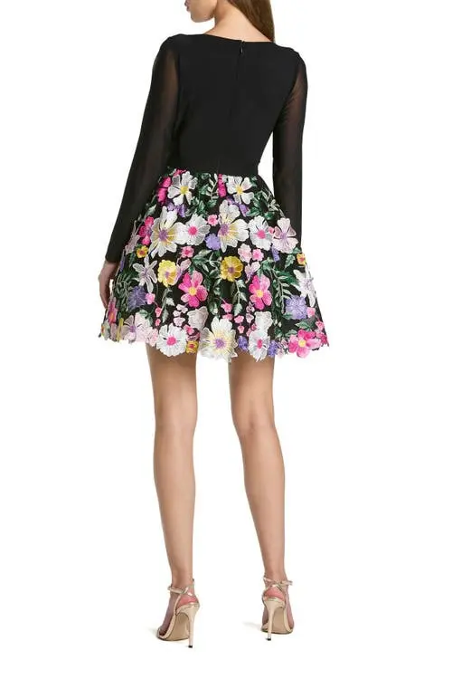 Mac Duggal Long Sleeve Mini Dress With Floral Embroidery