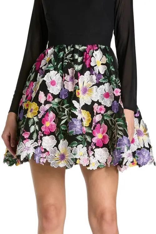 Mac Duggal Long Sleeve Mini Dress With Floral Embroidery