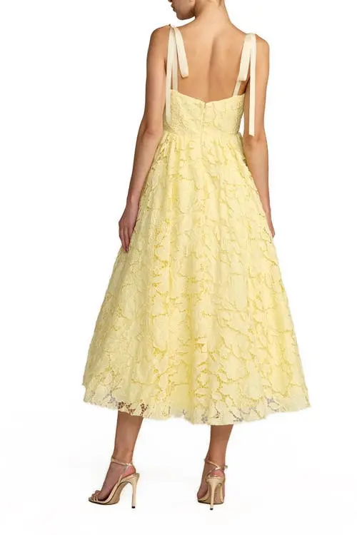 Mac Duggal Lace A-line Midi Dress With Tie Straps