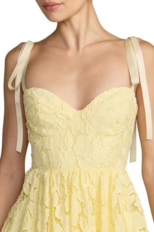 Mac Duggal Lace A-line Midi Dress With Tie Straps