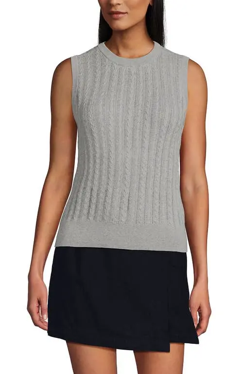 LANDS' END Cotton Pointelle Shell Sweater - Gray Heather