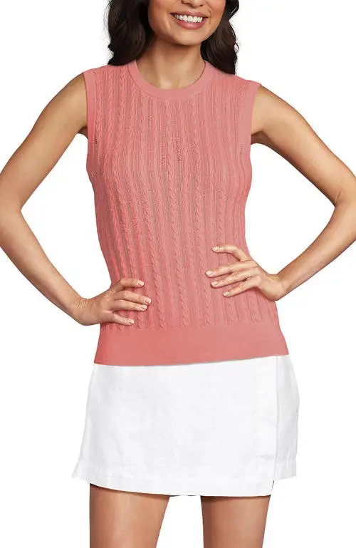 LANDS' END Cotton Pointelle Shell Sweater - Sunset Coral Pink
