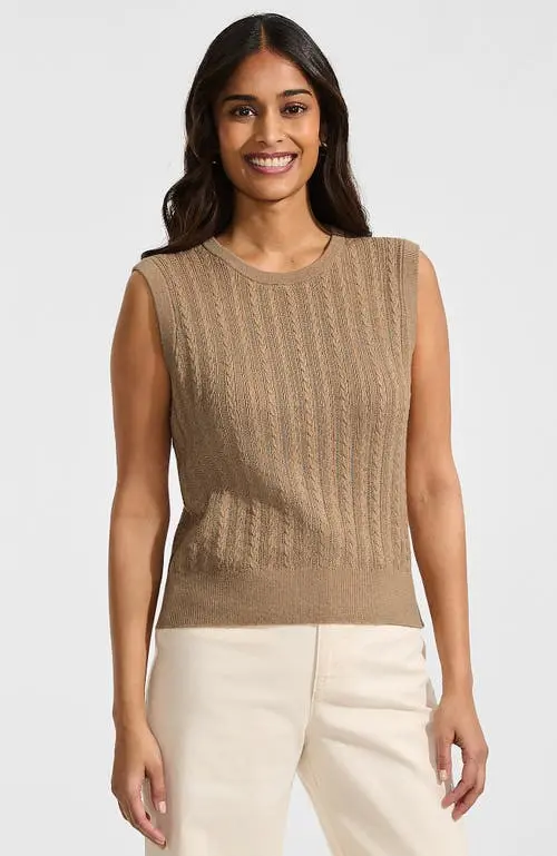 LANDS' END Cotton Pointelle Shell Sweater - Vicuna Heather