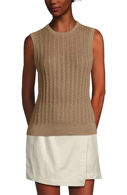 LANDS' END Cotton Pointelle Shell - Vicuna Heather