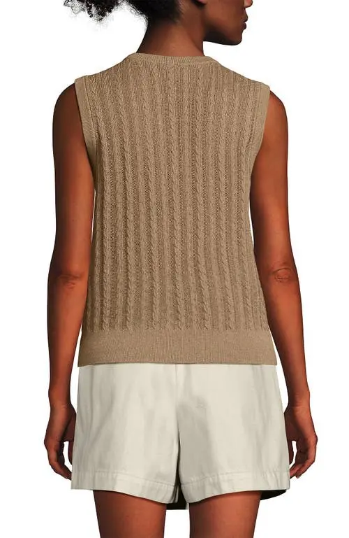 LANDS' END Cotton Pointelle Shell - Vicuna Heather