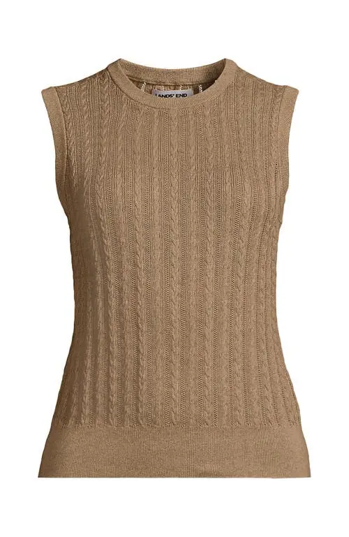 LANDS' END Cotton Pointelle Shell - Vicuna Heather