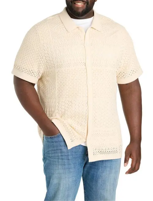 Lucky Brand Big & Tall Crochet Button-up Sweater - Whitecap