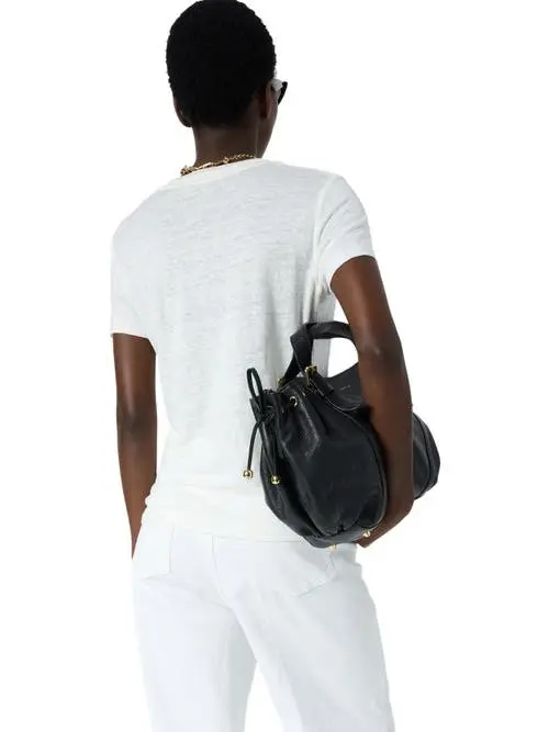 Gerard Darel Mirana Linen V-neck T-shirt With Lurex Collar Detail - White
