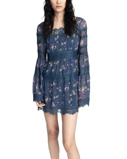 Anna Sui Night Blooming Chiffon Dress - Indigo Multi