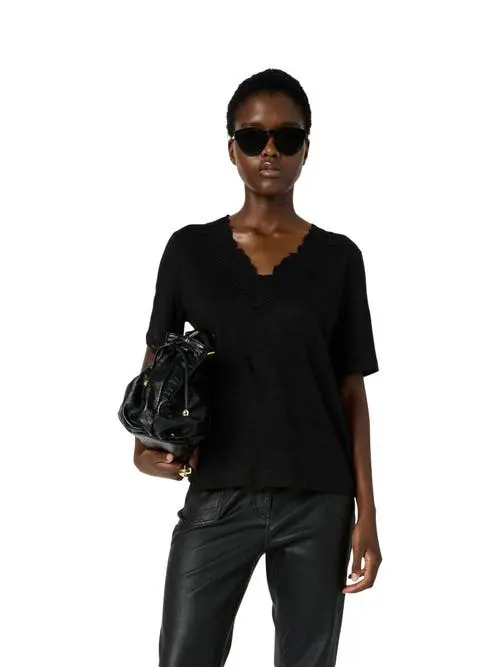 Gerard Darel Maevanelle Embroidered Linen T-shirt - Black