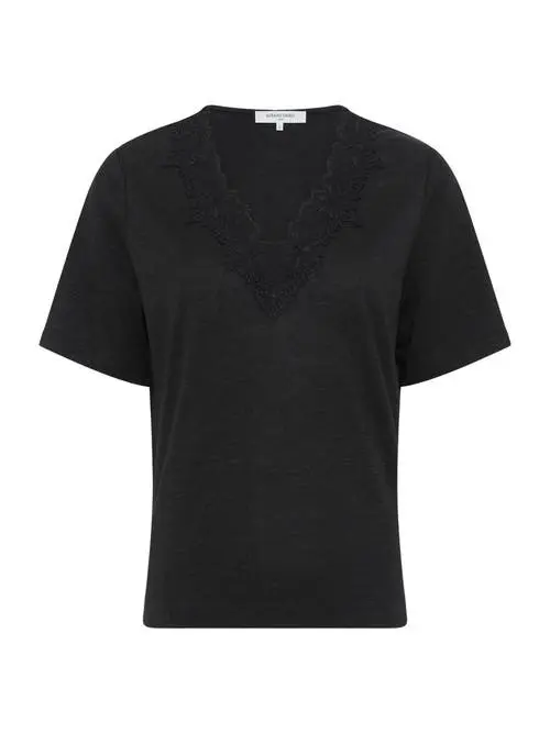 Gerard Darel Maevanelle Embroidered Linen T-shirt - Black