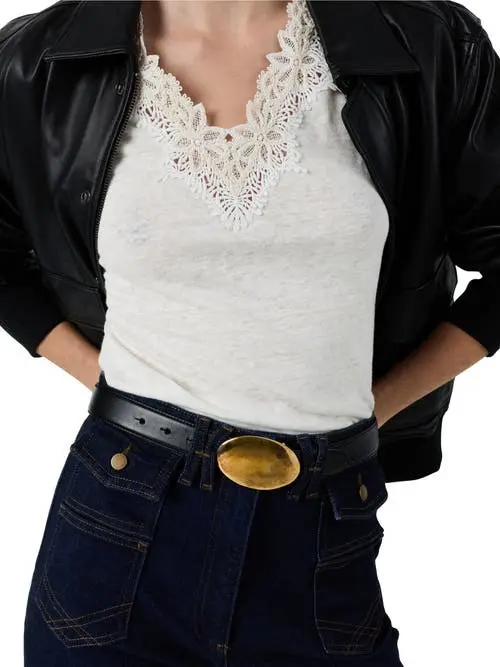 Gerard Darel Maevanelle Embroidered Linen T-shirt