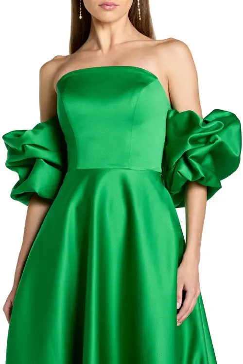 Mac Duggal Satin Off-the-shoulder Puff Sleeve Ballgown
