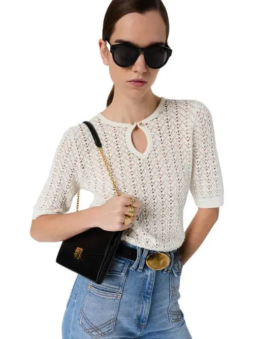 Gerard Darel Lazare Keyhole Neck Crochet Knit Sweater