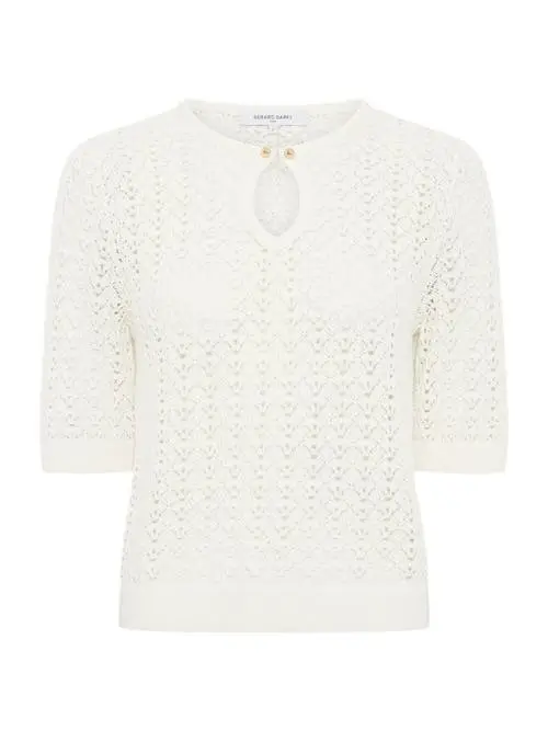 Gerard Darel Lazare Keyhole Neck Crochet Knit Sweater
