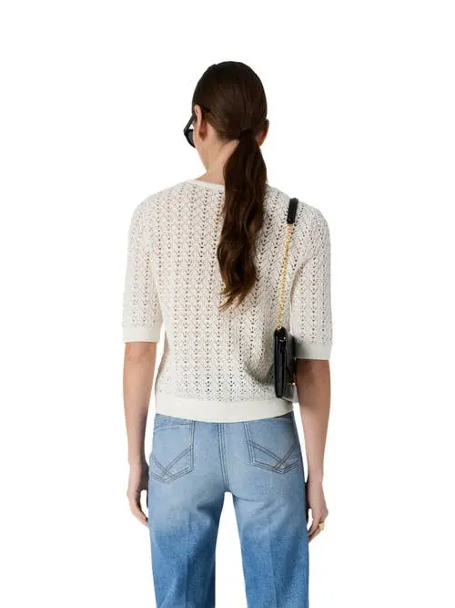 Gerard Darel Lazare Keyhole Neck Crochet Knit Sweater