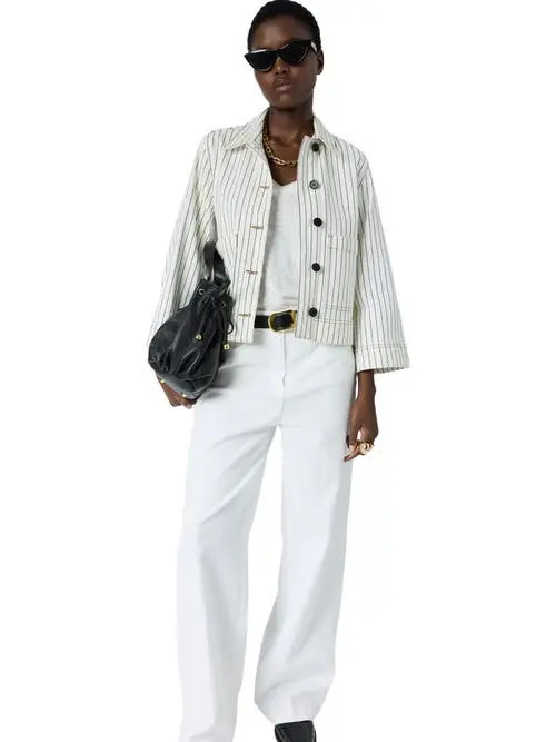 Gerard Darel Tamea Striped Denim Jacket - Ecru