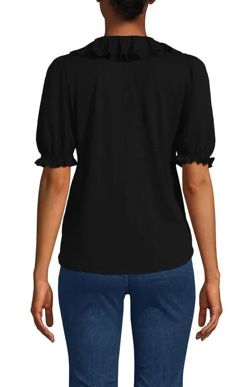 LANDS' END Slub Ruffle Pintuck Top - Black