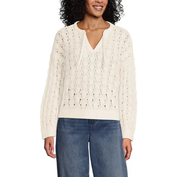 LANDS' END Drifter Pointelle Notch Neck Sweater - Fresh Ivory
