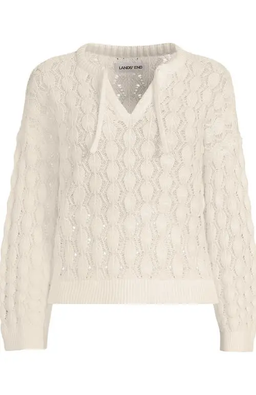 LANDS' END Drifter Pointelle Notch Neck Sweater