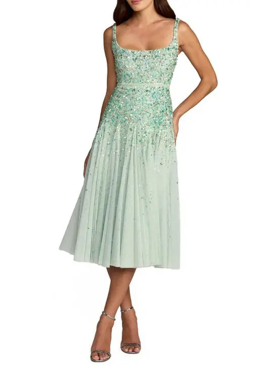 Mac Duggal Beaded Mesh Midi Dress