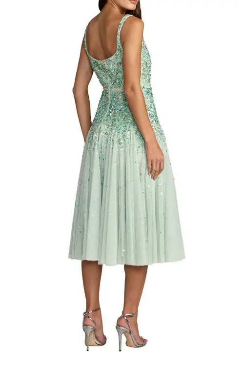 Mac Duggal Beaded Mesh Midi Dress