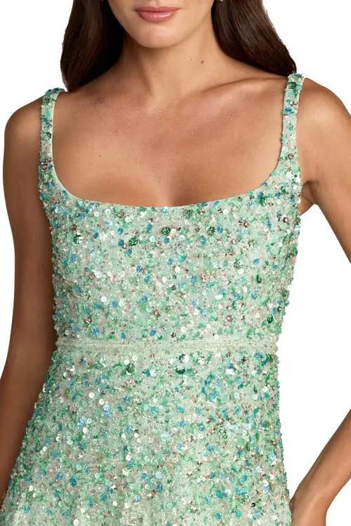 Mac Duggal Beaded Mesh Midi Dress