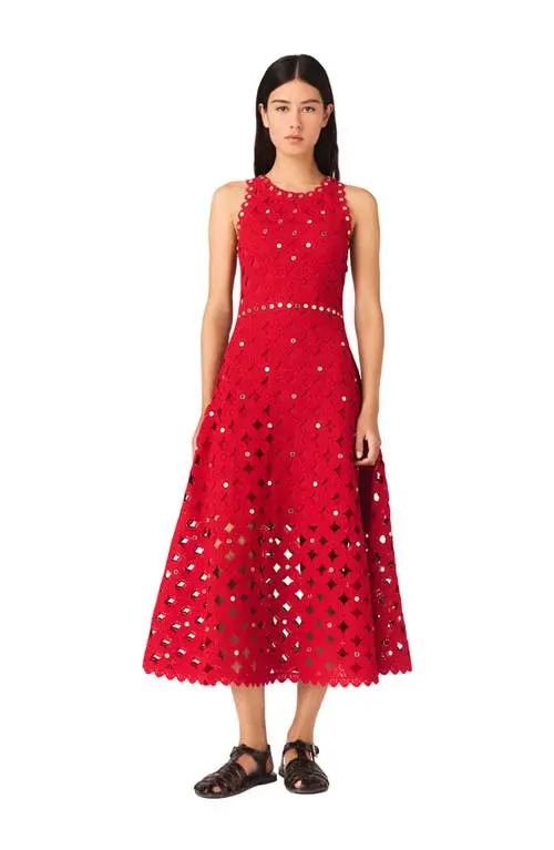 Maje Mirro Crochet Midi Dress