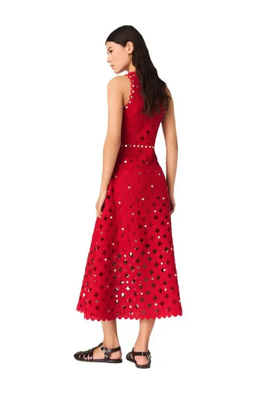 Maje Mirro Crochet Midi Dress