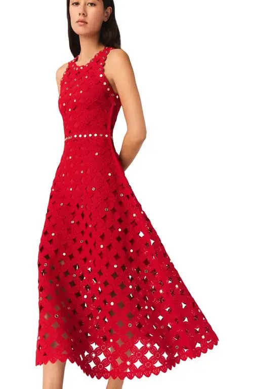 Maje Mirro Crochet Midi Dress