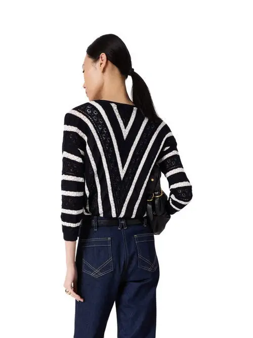 Gerard Darel Loretta V-neck Knitted Top - Navy Blue