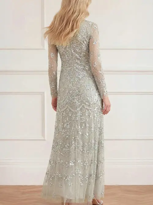 NEEDLE & THREAD Freya Long Sleeve Gown - Seafoam